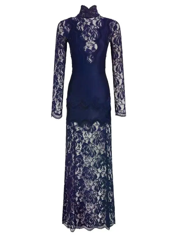 Rabanne Long-sleeved Lace Maxi Dress - Blue