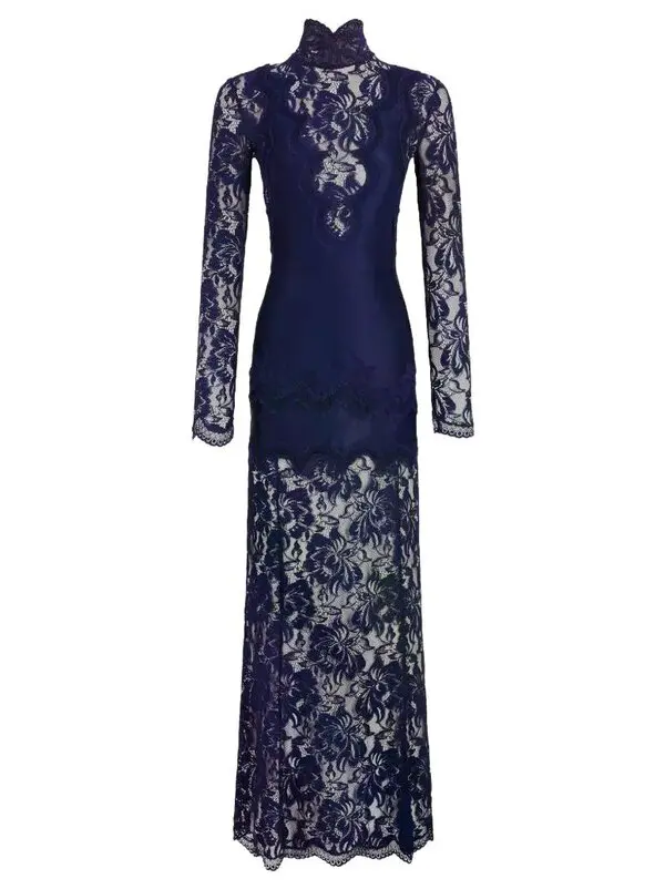 Rabanne Lace-panelled High-neck Maxi Dress - Blue