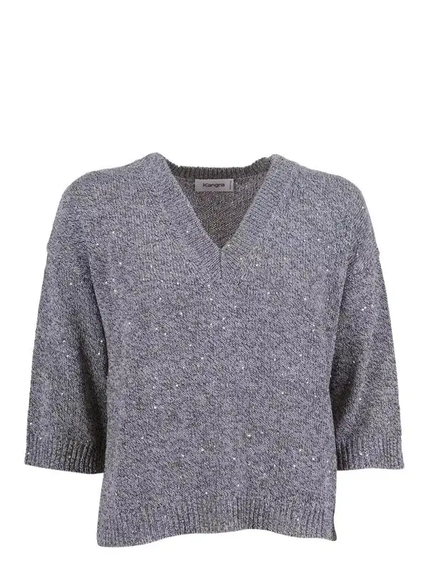 KANGRA Sequin-embellished V-neck Sweater - Grey