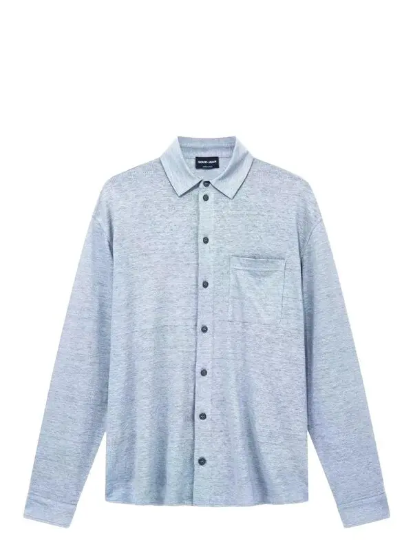 Giorgio Armani Shirt Regular Fit In Pure Linen Single Jersey - Blue