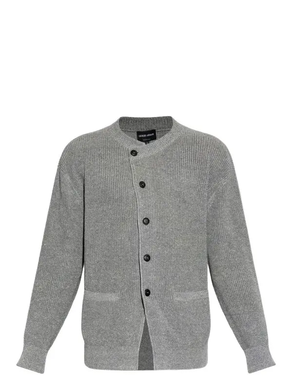 Giorgio Armani Off-centre Ribbed-knit Cardigan - Grey