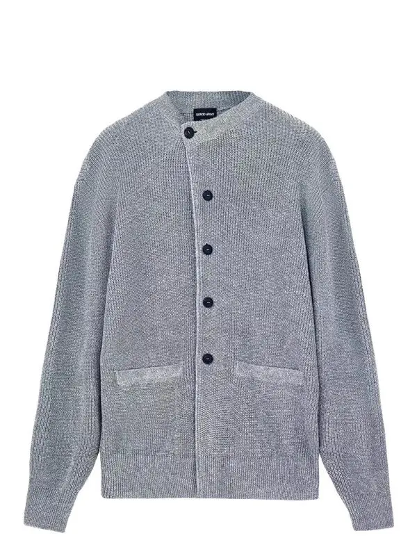 Giorgio Armani Off-centre Ribbed-knit Cardigan - Grey