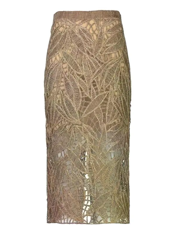 Brunello Cucinelli Embroidered Leaf Skirt - Neutrals