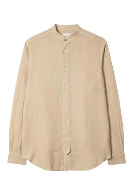 Paul Smith Tan Linen Grandad-collar Shirt - Brown