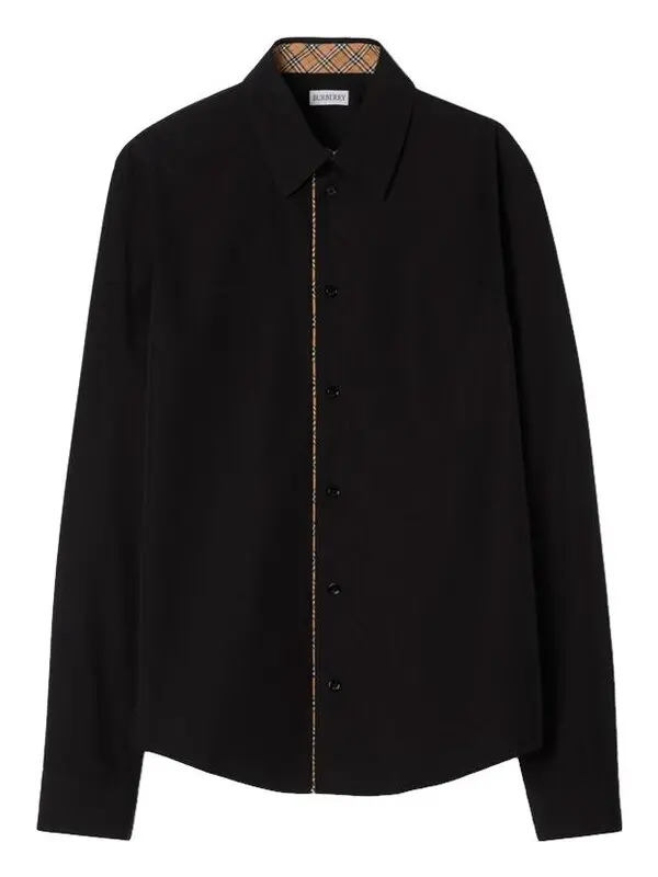 Burberry Classic Fit Check Piping Cotton Poplin Shirt - Black