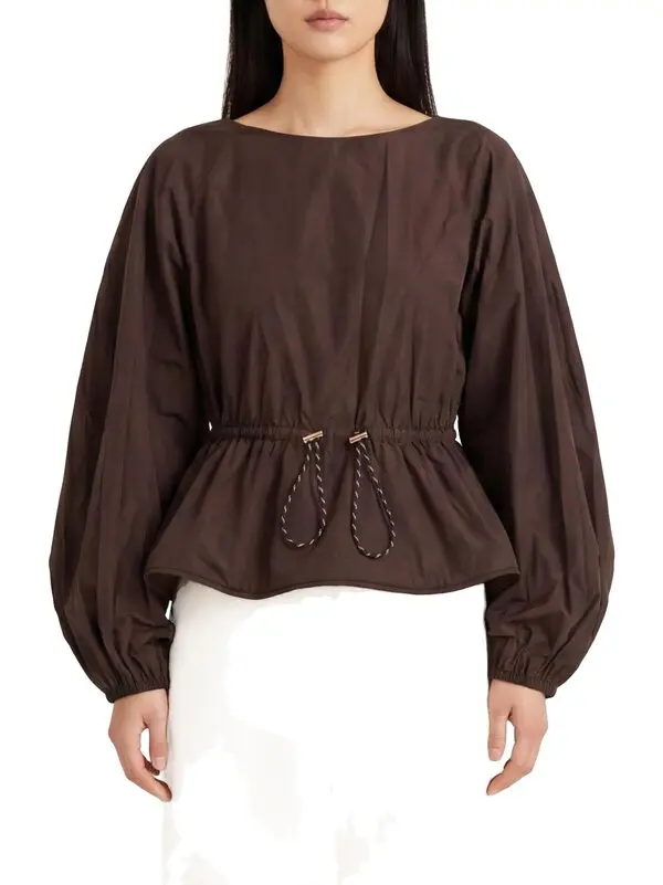 Zimmermann Peplum Top With Drawstring Waist - Brown