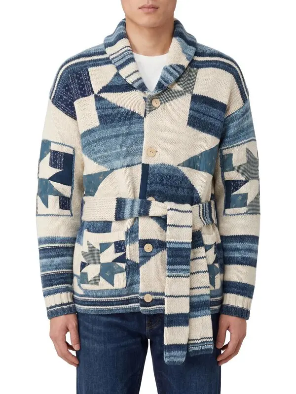 Polo Ralph Lauren Shawl Collar Cardigan In Cotton And Linen With Belt - Blue