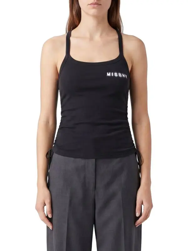 MISBHV Ribbed Tank Top With Drawstring Detail - Black
