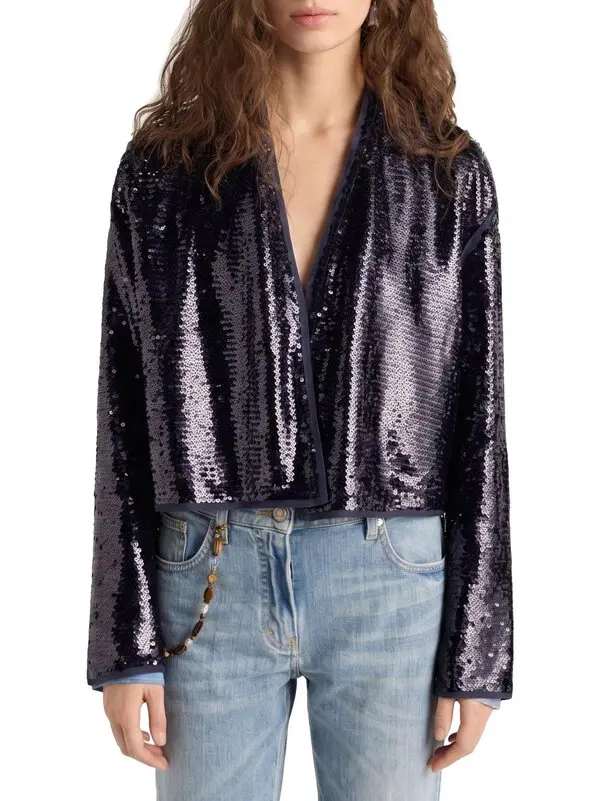 Momoni Sequined Polyester Jacket - Blue