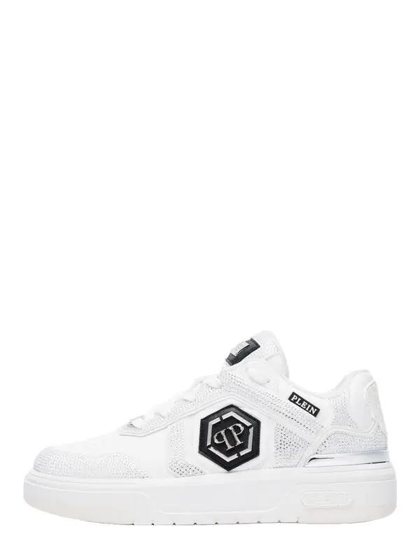 Philipp Plein Sk8r Embellished Leather Low Top Sneakers - White
