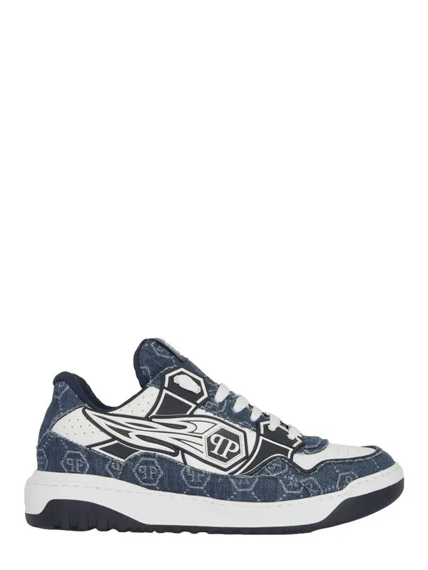 Philipp Plein Moonwalker Denim And Leather Sneakers - Blue