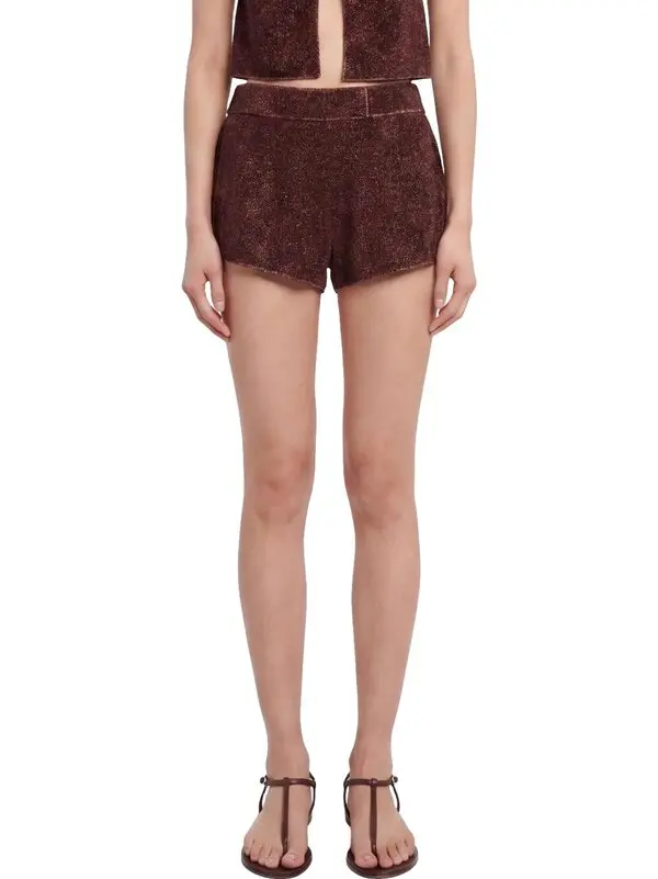 Oseree Textured Metallic Shorts - Cocoa