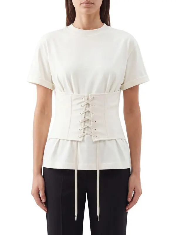 Alexander McQueen Cotton T-shirt With Lace Detailing - Ivory
