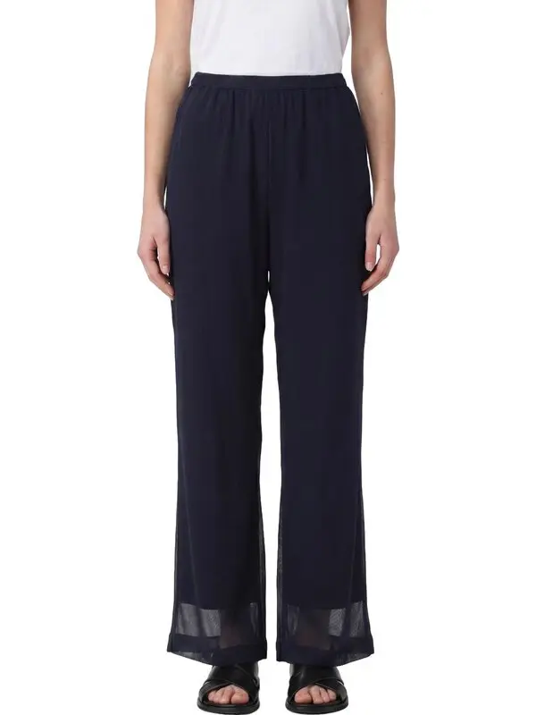 FERRAGAMO Wide Leg Sheer Trim Trousers - Navy