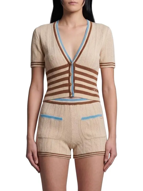 Valentino Garavani Ribbed Knit Cardigan - Cream
