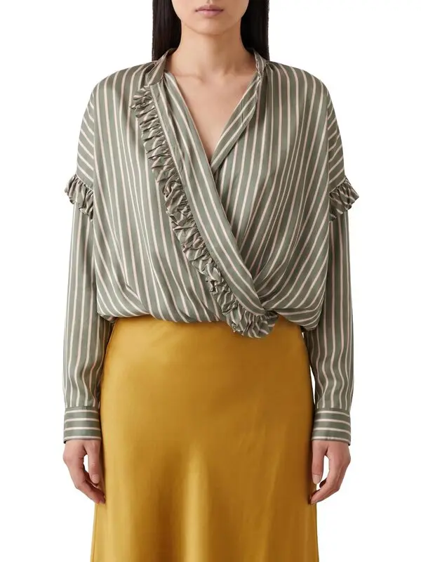 Dries Van Noten Striped Ruffle Blouse - Green