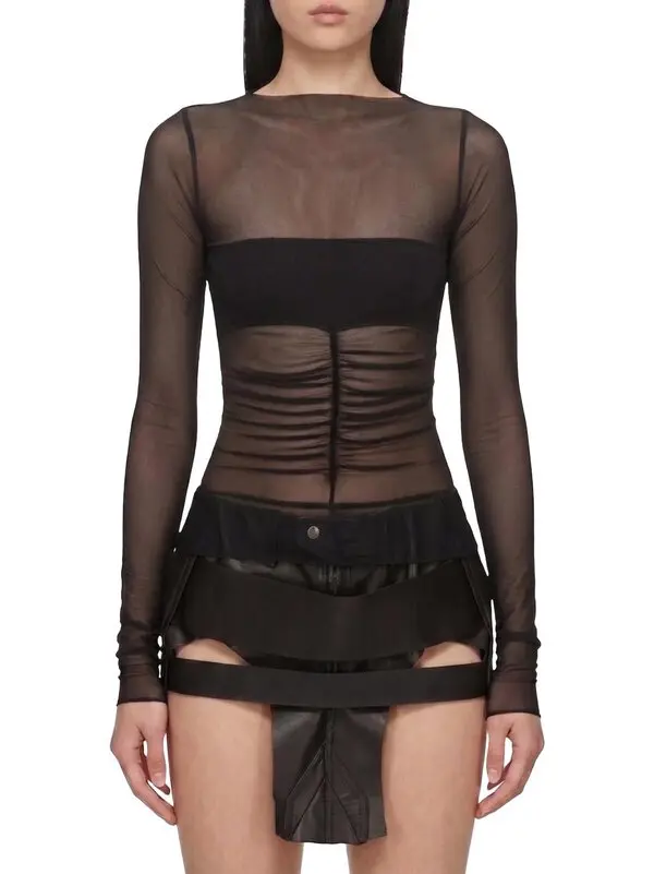 Rick Owens Sheer Long Sleeve Crewneck Top - Black