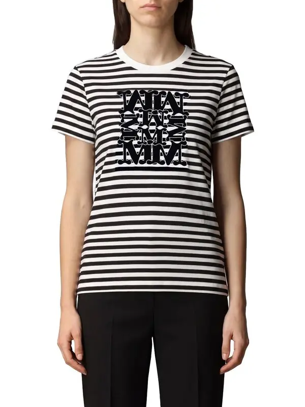 Max Mara Striped Cotton T-shirt With Monogram Detail - Black