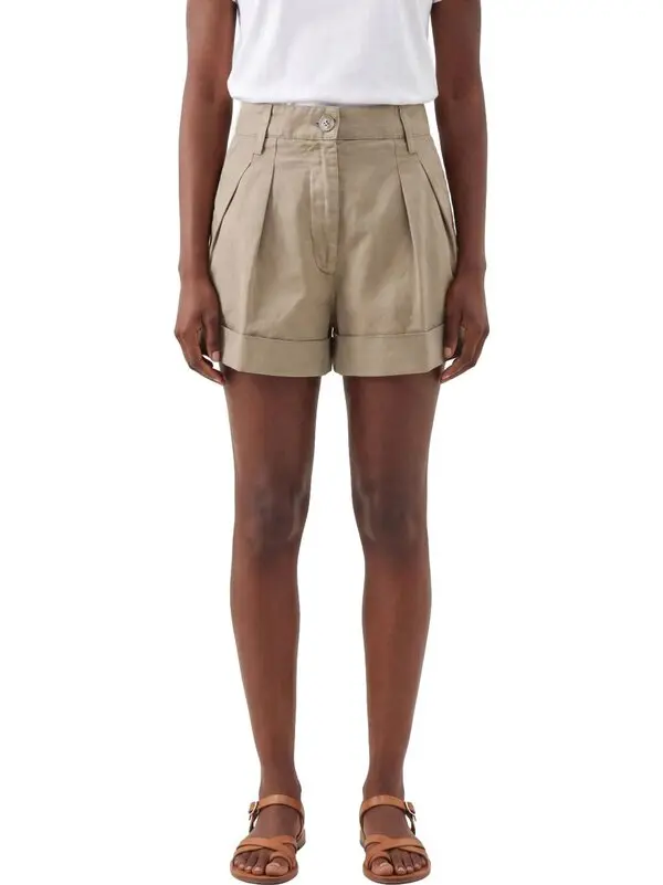Aspesi Mid-rise Linen And Cotton-blend Shorts With Cuffed Hems - Beige