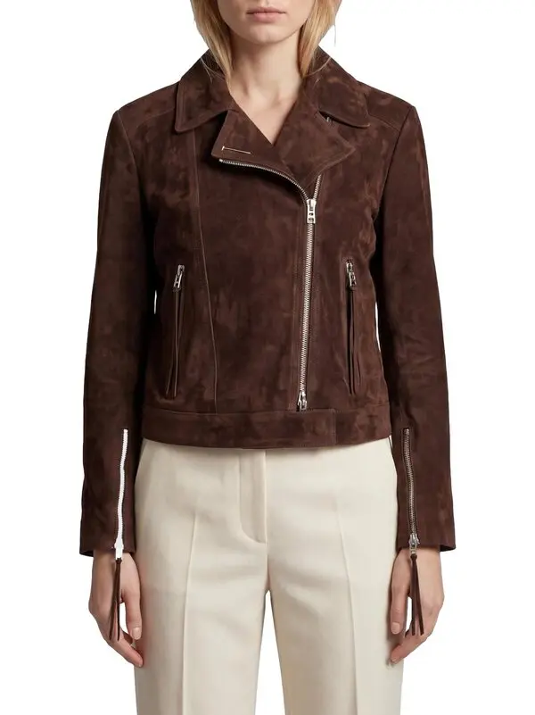 TOM FORD Slim Fit Suede Lambskin Biker Jacket - Brown