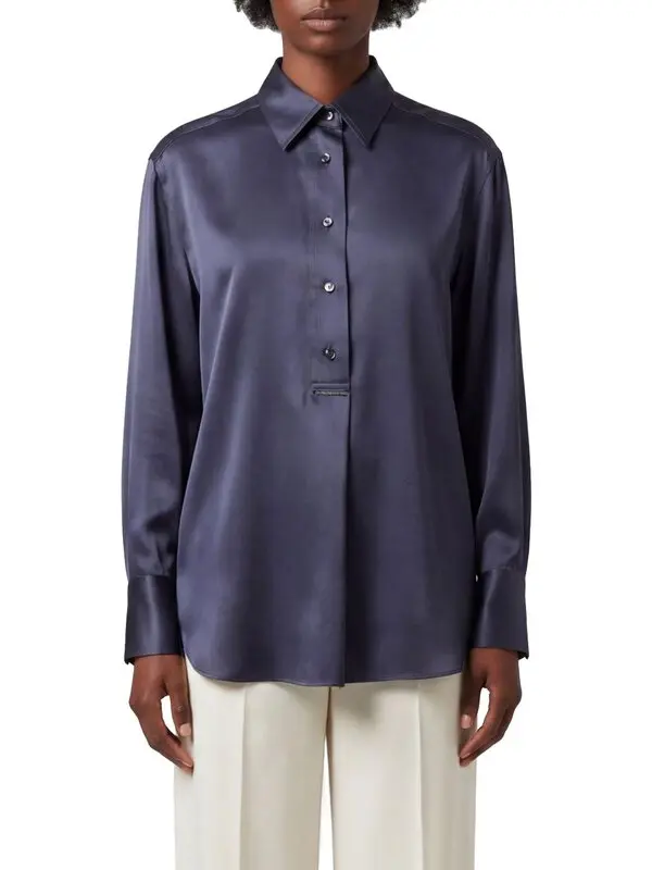 Brunello Cucinelli Stretch Silk Classic Shirt - Blue