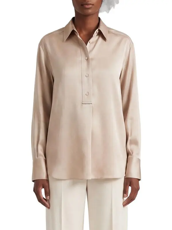 Brunello Cucinelli Stretch Silk Classic Shirt - Sand