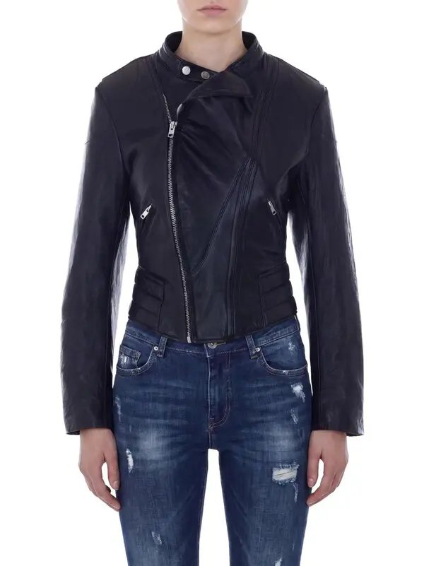 MAISON MARGIELA Slim Fit Ovine Leather Biker Jacket With Side Zip - Black