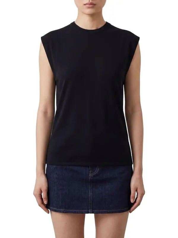 Ami Sleeveless Slim Fit Crewneck Top In Viscose - Black