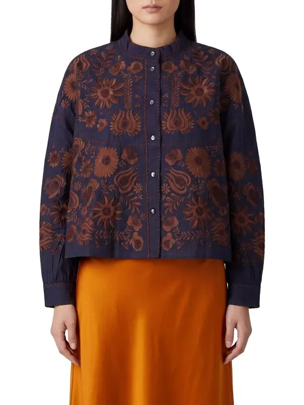 Antik Batik Floral Print Cotton Shirt - Blue