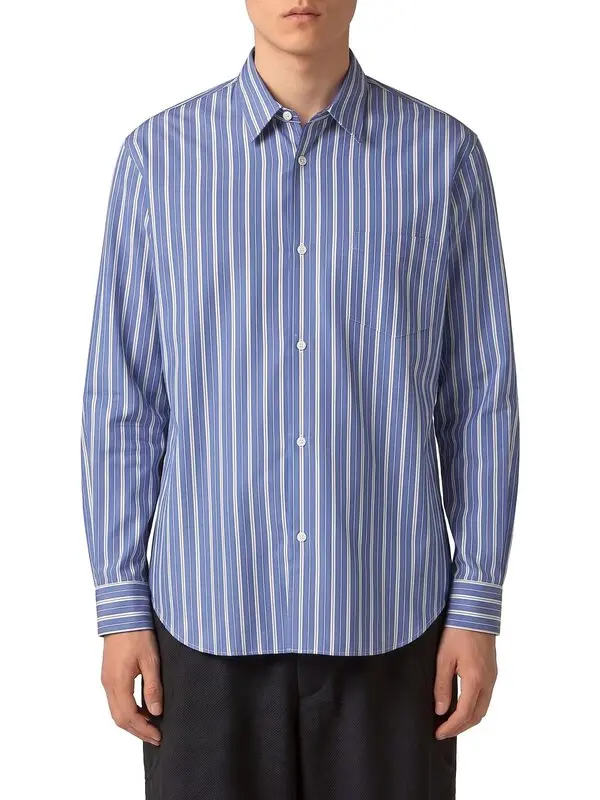 Junya Watanabe Relaxed Fit Patchwork Cotton Shirt With Spread Collar - Blue