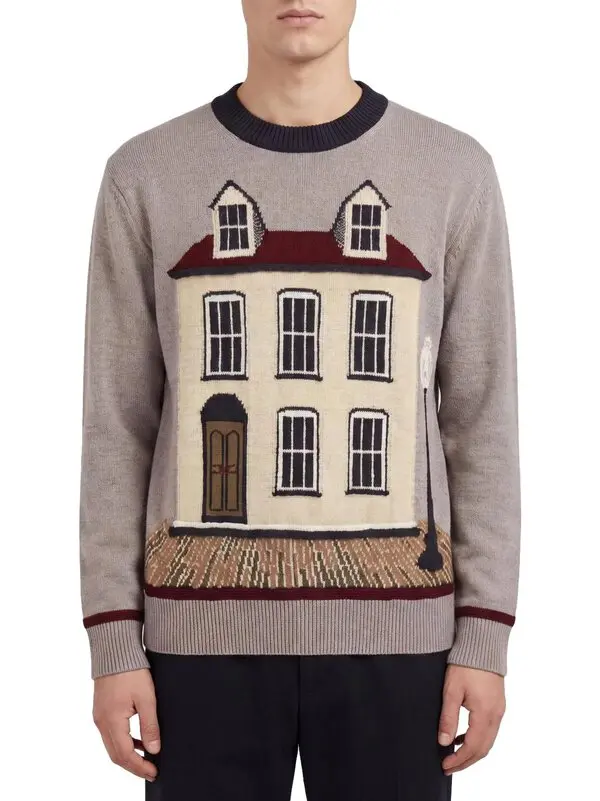 Junya Watanabe Graphic Print Silk And Wool Blend Crew-neck Jumper - Grey