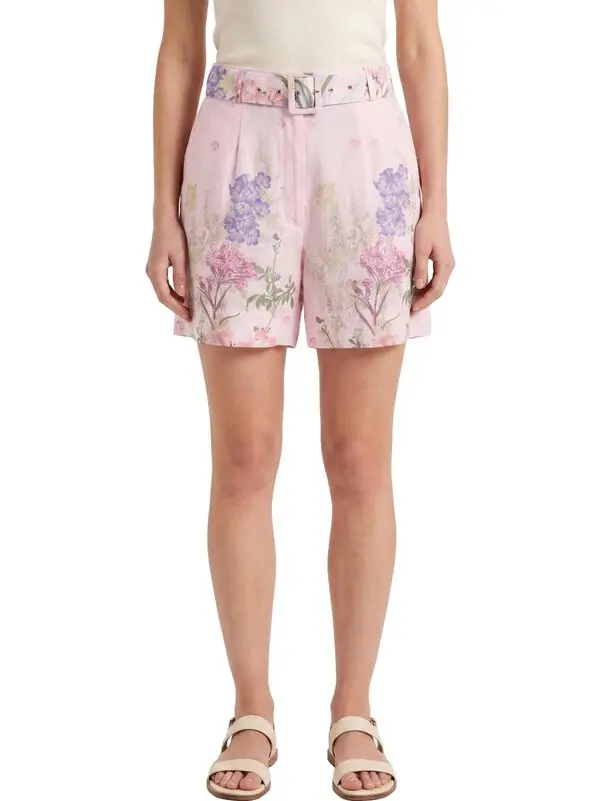 Charo Ruiz Ibiza Floral Print High-waisted Cotton Blend Shorts - Pink