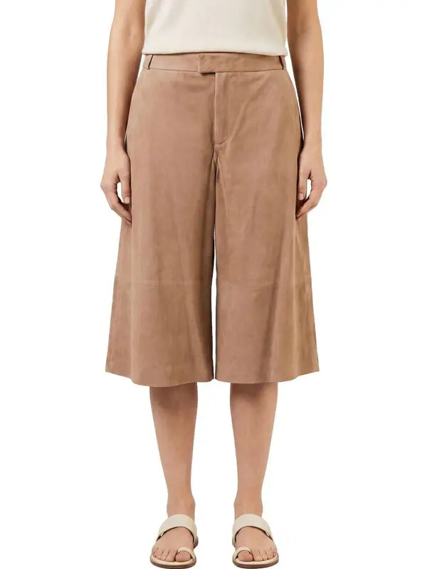 ARMA Jina Cropped Wide-leg Suede Leather Trousers - Beige