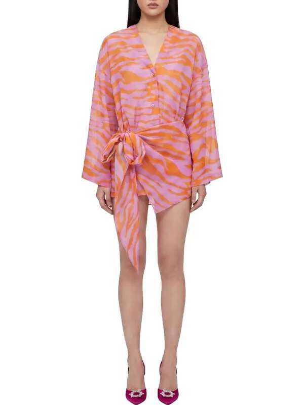 Attico Animalier Print Cotton Midi Wrap Dress - Orange