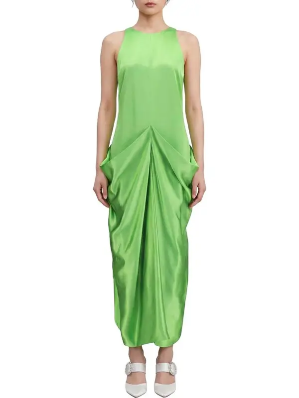 Khaite Draped Satin Off-the-shoulder Midi Sheath Dress - Ocean