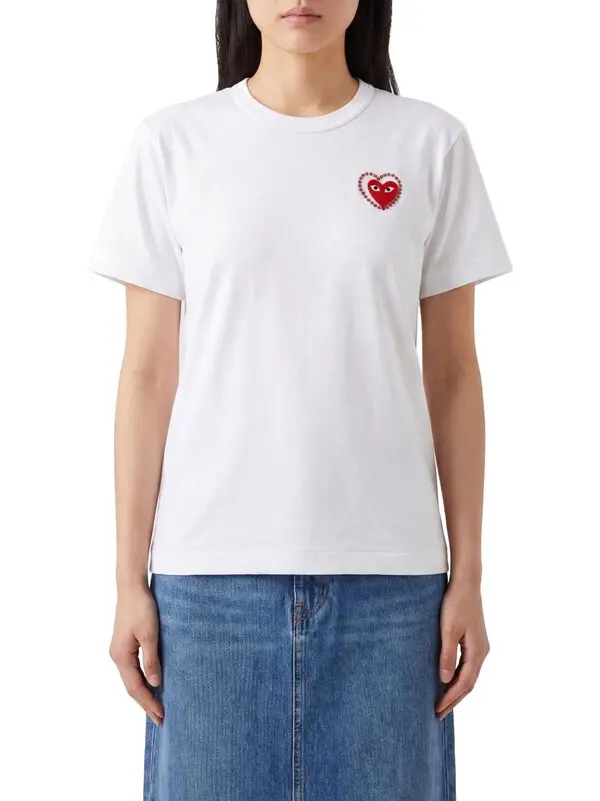 Play Comme Des Garcon Slim Fit Cotton T-shirt With Contrasting Logo - White