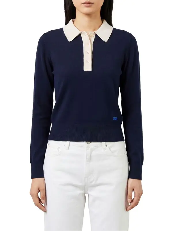 WALES BONNER Slim Fit Long-sleeved Knitted Wool Polo Shirt - Blue