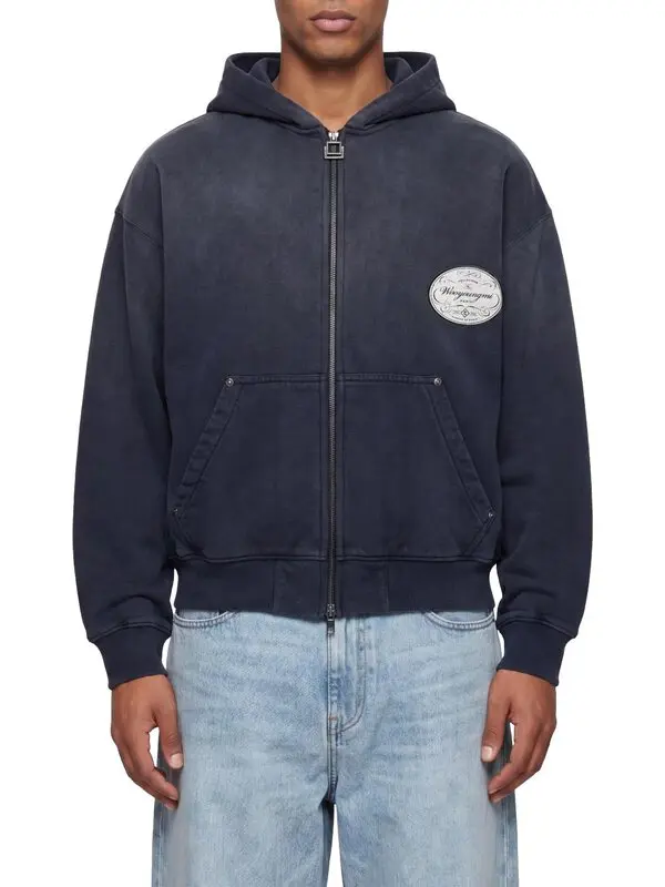 WOOYOUNGMI Cotton Zip-up Hoodie With Contrast Logo - Blue