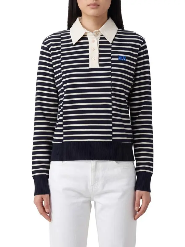 WALES BONNER Striped Long Sleeve Cotton Polo Shirt - Blue