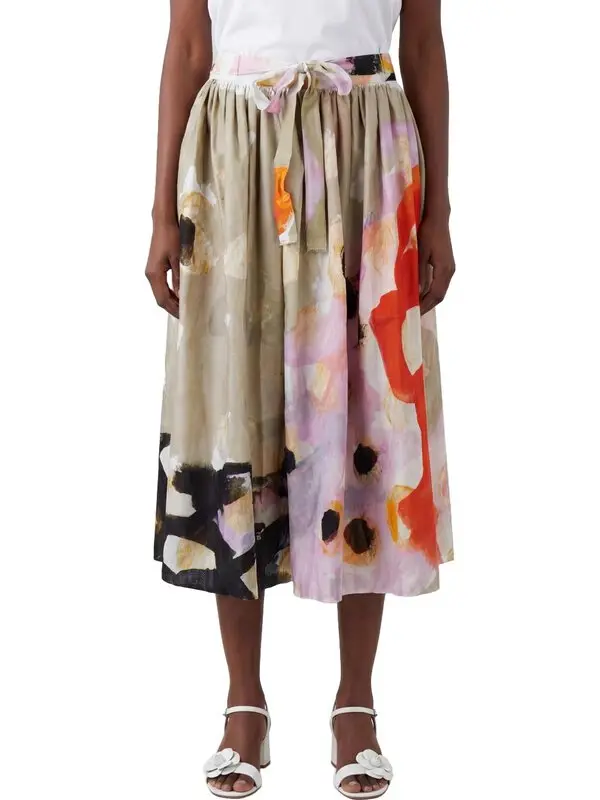 DANIELA GREGIS Draped Floral-pattern Cotton Midi Skirt - Multicolor