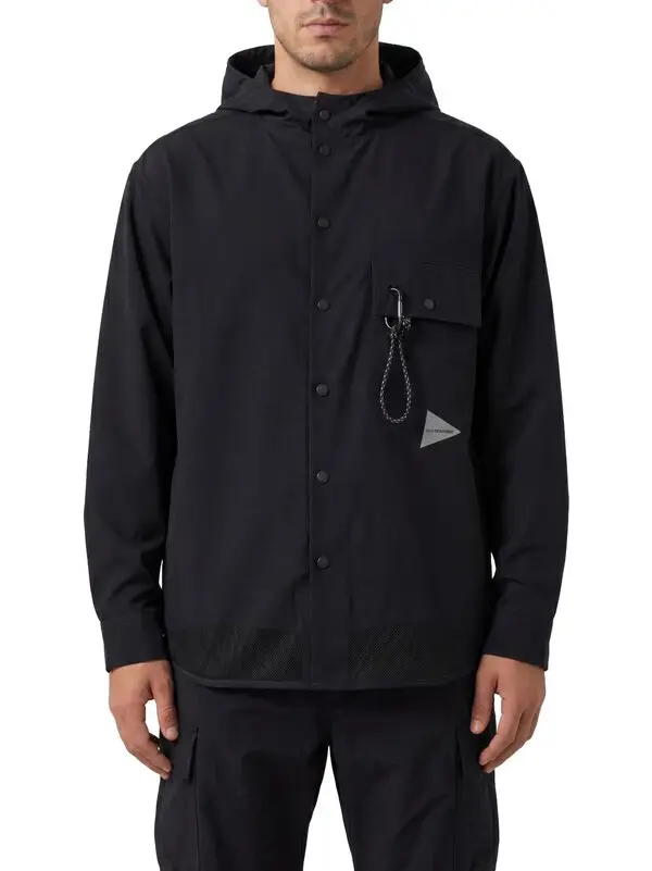 AND WANDER Polyester Hooded Windbreaker Jacket - Black