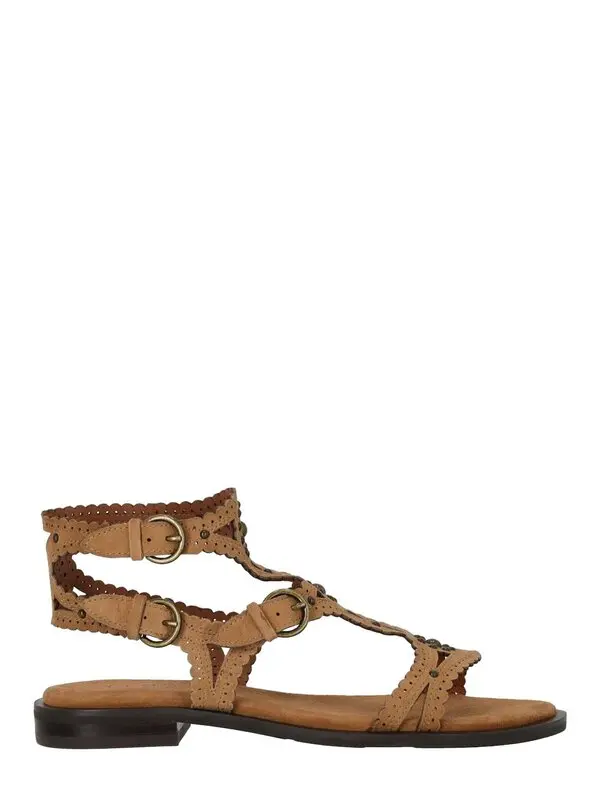 Ash Studded Suede Flat Sandals - Beige