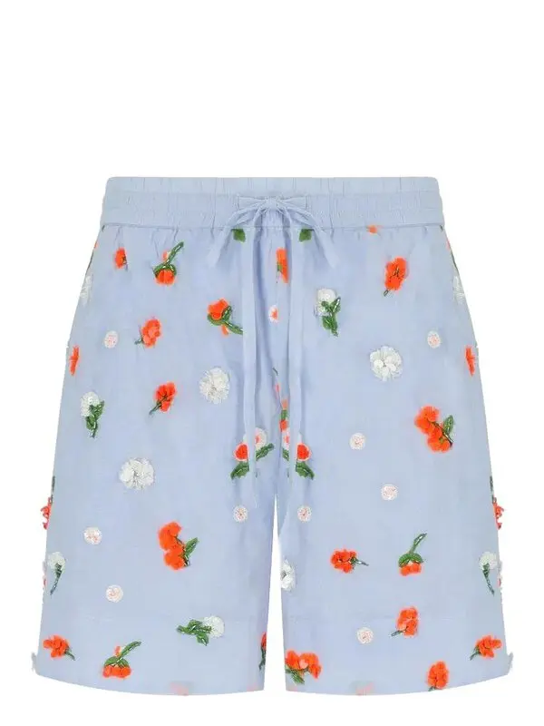 Essentiel Antwerp Jelena Embroidered Cotton Shorts - Light Blue
