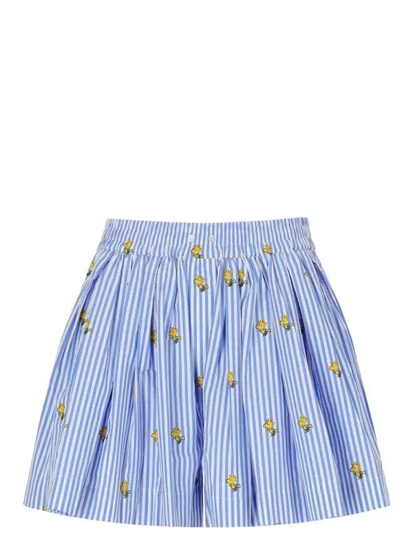Essentiel Antwerp Jinus Striped Cotton Shorts With Peanuts Print - Light Blue