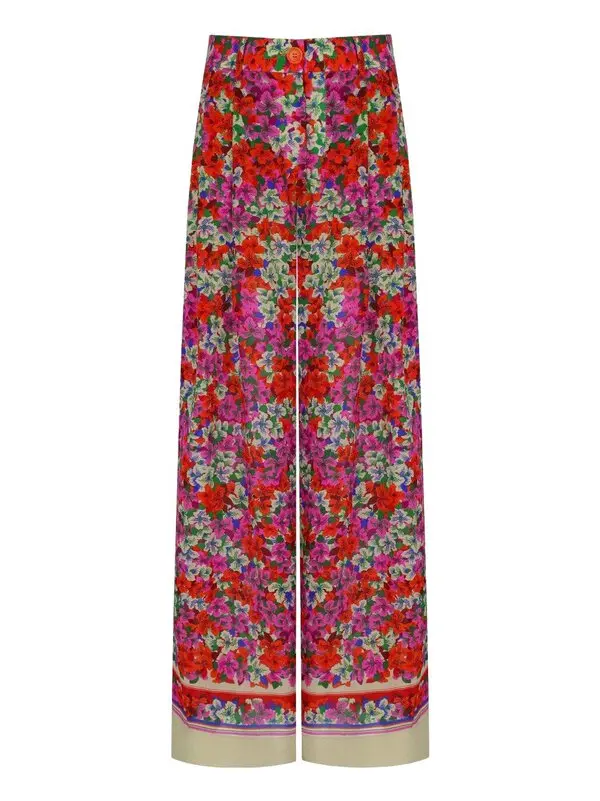 Essentiel Antwerp Joek Wide Leg Floral Silk Blend Trousers - Red
