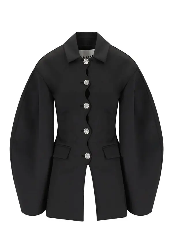 GANNI Single Breasted Scuba Blazer - Black