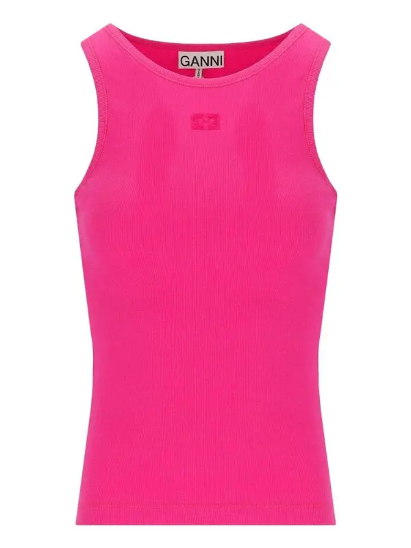 GANNI Ribbed Knit Tank Top - Fuchsia