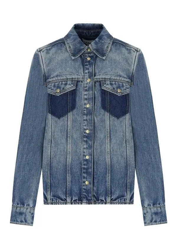 GANNI Denim Shirt With Faded Details And Gold-tone Buttons - Blue