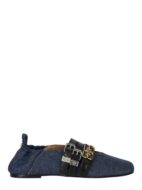 GANNI Sue Triple Denim Ballet Flats With Buckle Detailing - Blue