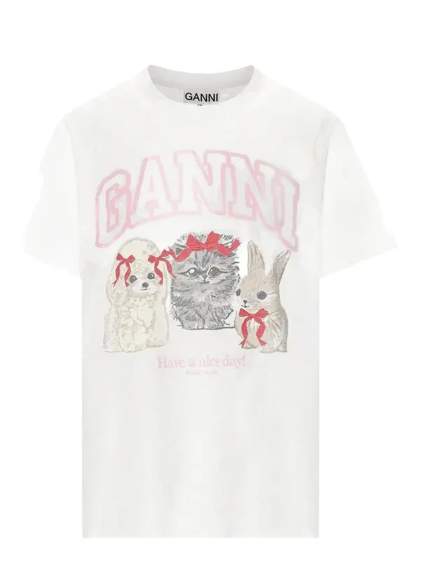 GANNI Organic Cotton Animal Graphic T-shirt - White
